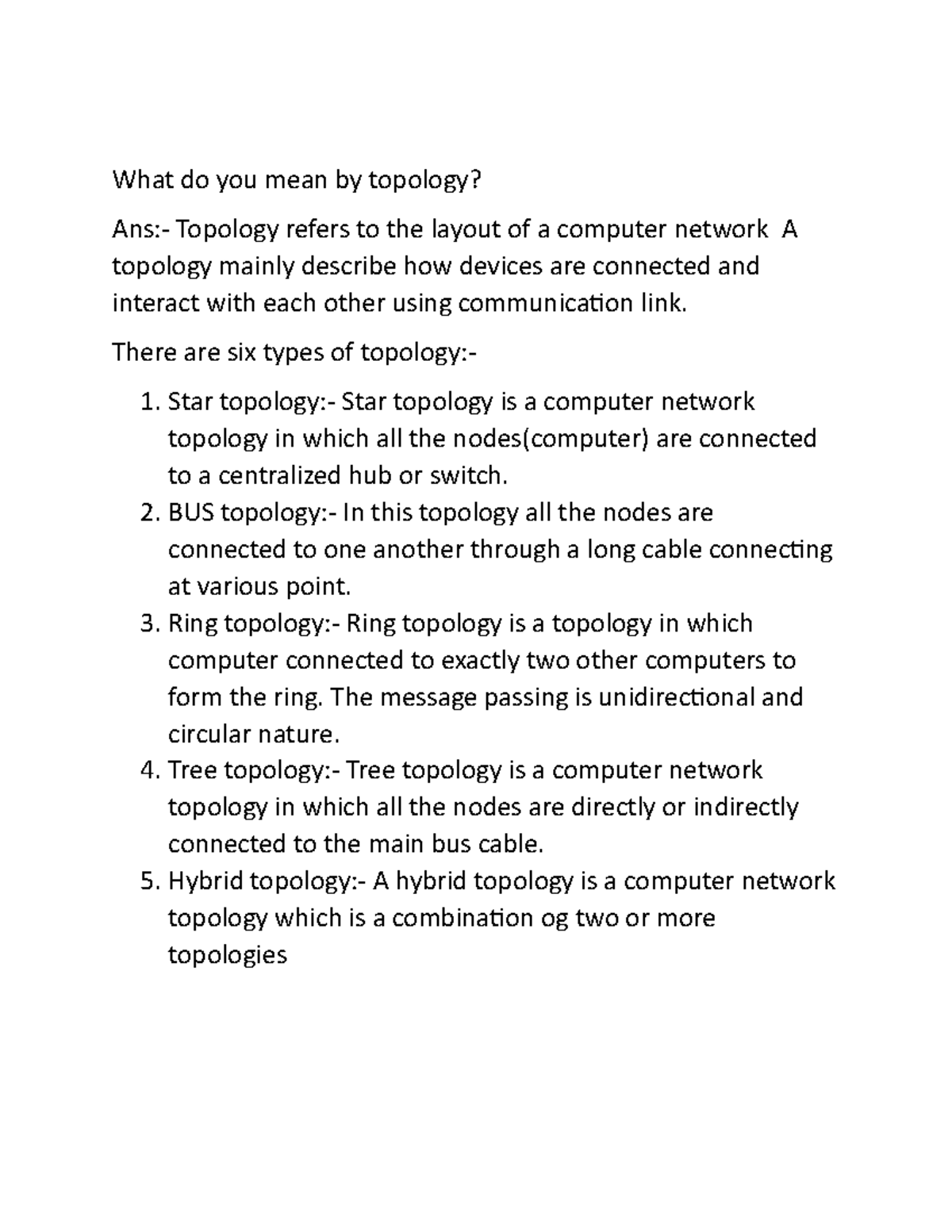 Document (1) - ljsdlkfh - What do you mean by topology? Ans:- Topology ...