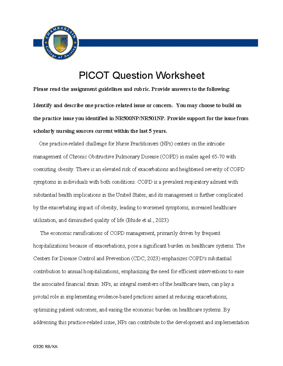 NR505NP Picot Question Worksheet 051220 (1) - PICOT Question Worksheet ...