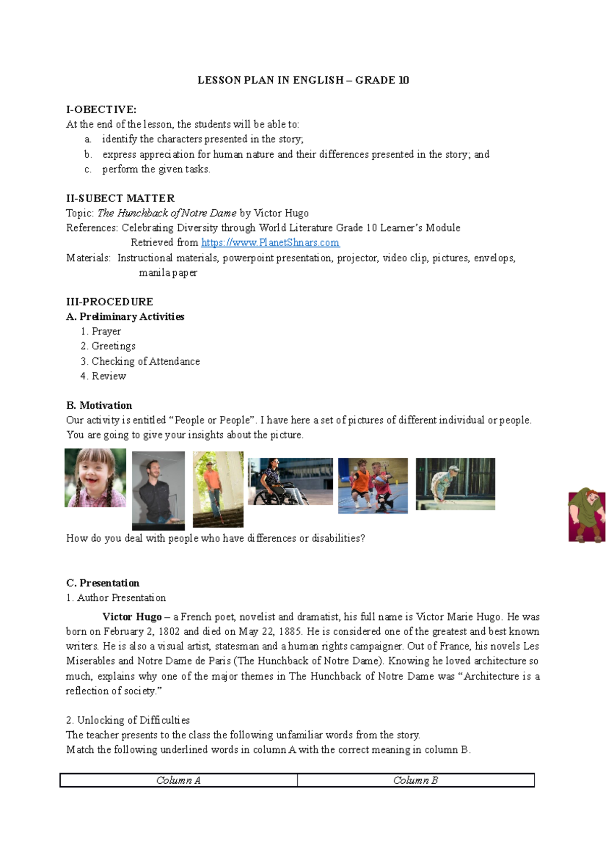 Lesson PLAN IN English 10 - LESSON PLAN IN ENGLISH – GRADE 10 I ...