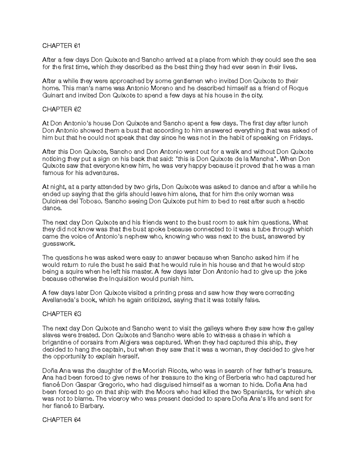 Don Quixote Vol 2Chap 61-74 PDF - CHAPTER 61 After a few days Don ...