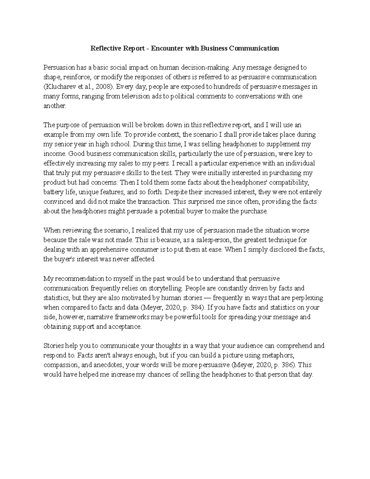 MCS 2000 Reflective Report - Encounter with Business Communication ...