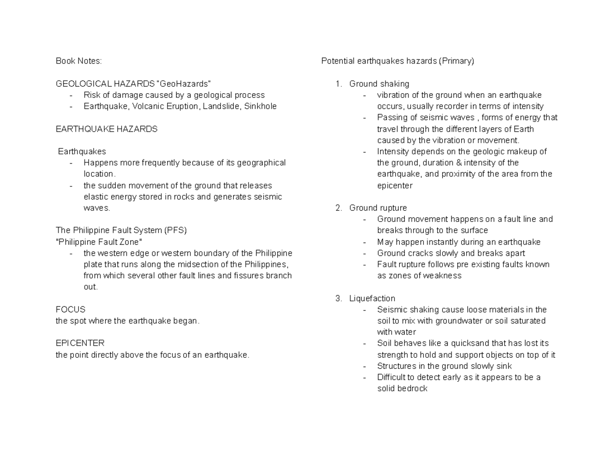 DRRR 2 - DRRR NOTES - Book Notes: GEOLOGICAL HAZARDS “GeoHazards ...
