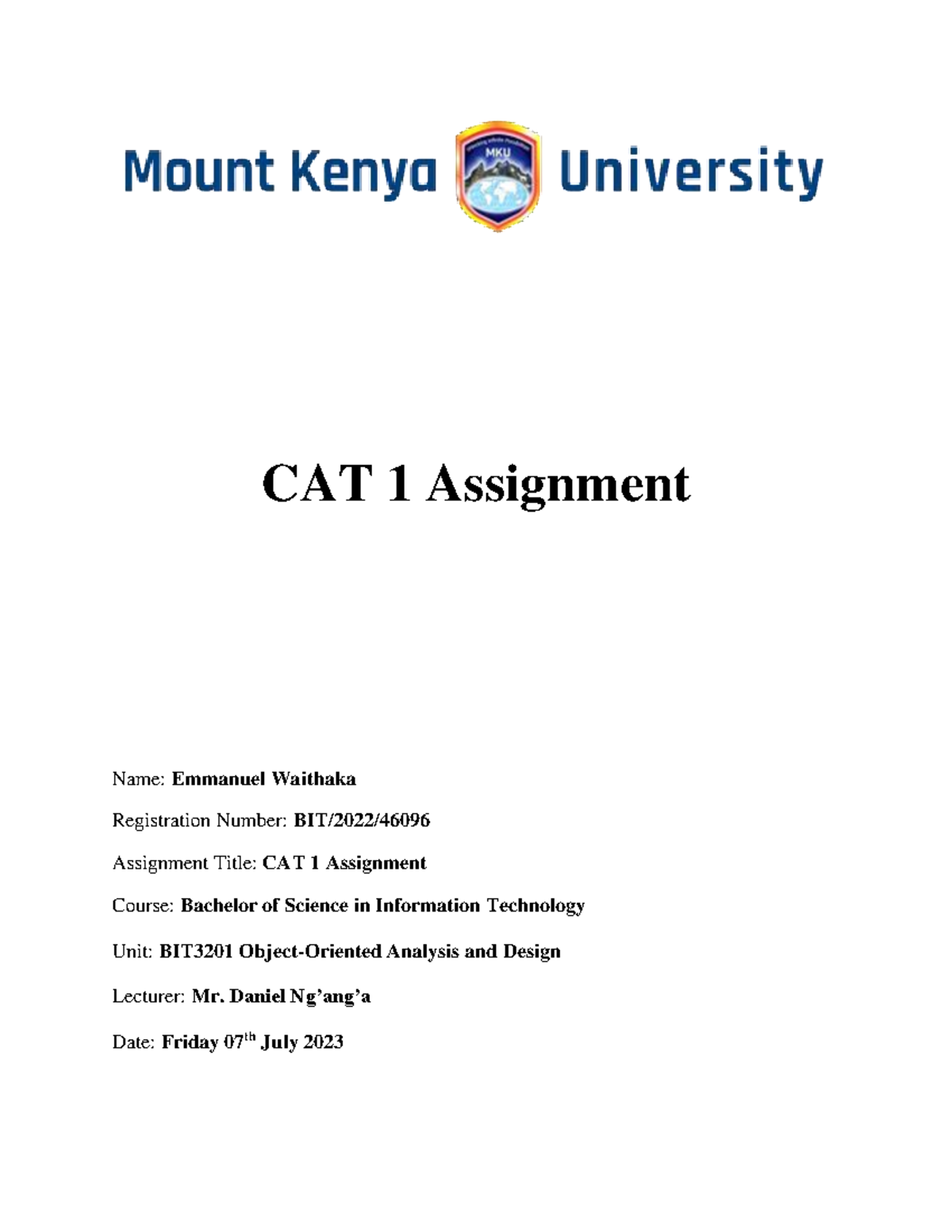 2023.07.07 BIT3209 Design and Analysis of Algorithms - CAT 1 Assignment ... 2023.07.07 BIT3209 Design and Analysis of Algorithms - CAT 1 Assignment ...