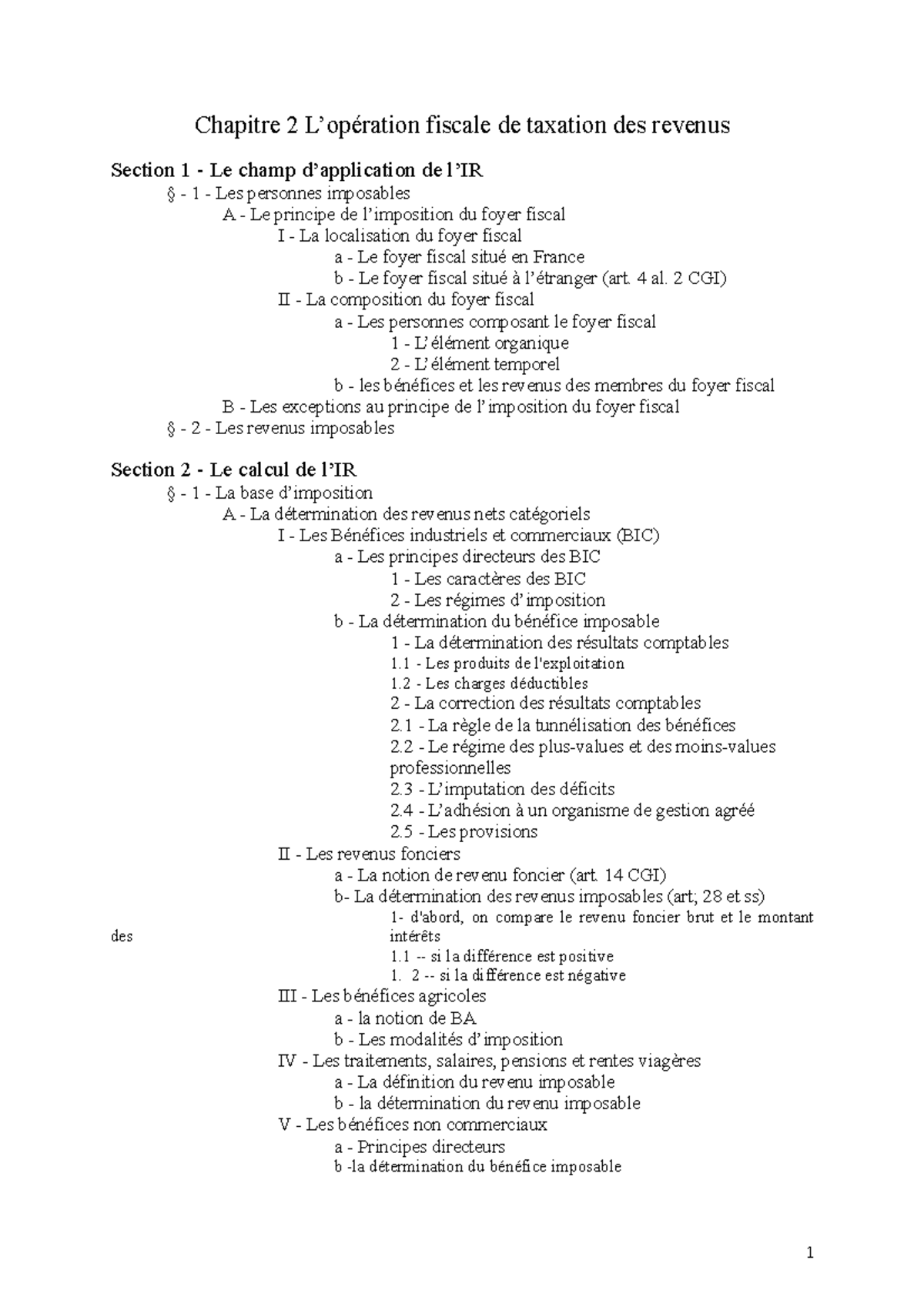Plan 2 droit fiscal - Chapitre 2 L’opération fiscale de taxation des ...