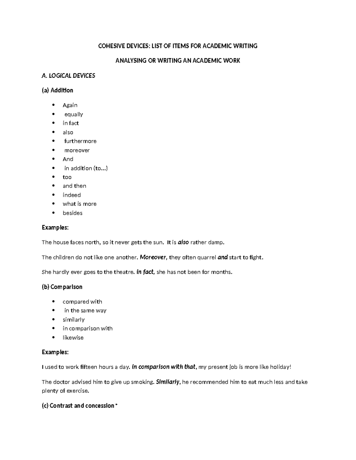 Cohesive Devices IN Academic Writing - WORD - COHESIVE DEVICES: LIST OF ...