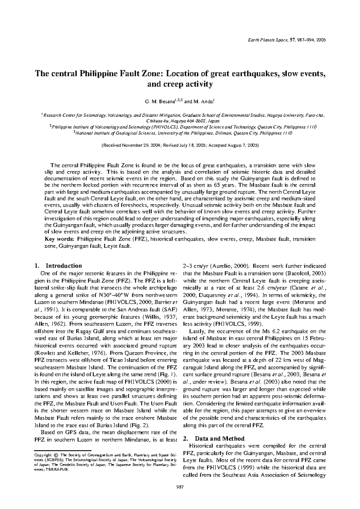The central Philippine Fault Zone Location of grea - M. Besana 1 , 2 ...