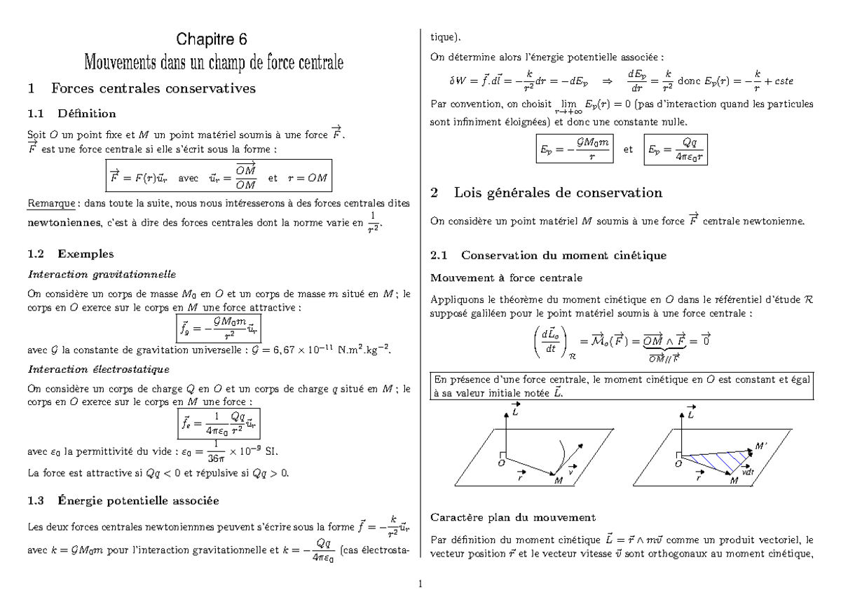 Chp6 forces centrales - Mouvements dans un champ de force centrale 1 Forces centrales ...