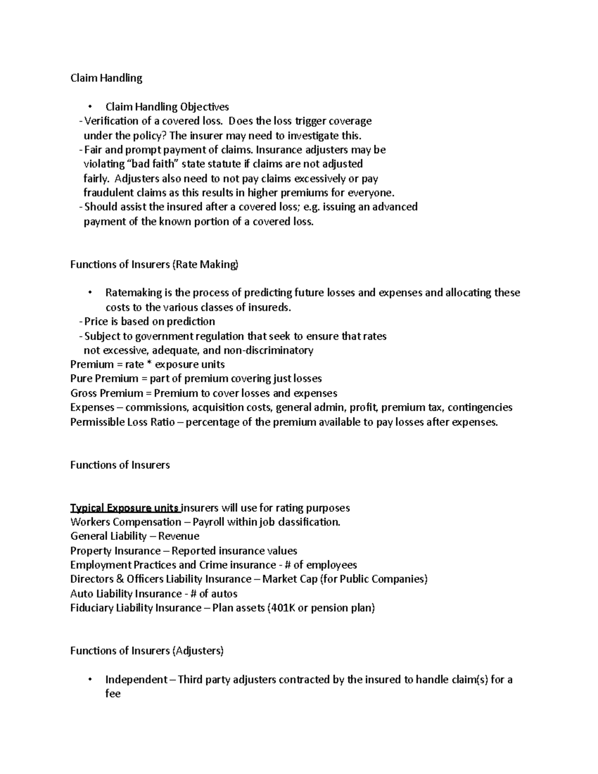 Claim Handling - Lecture notes 76 - Claim Handling Claim Handling ...