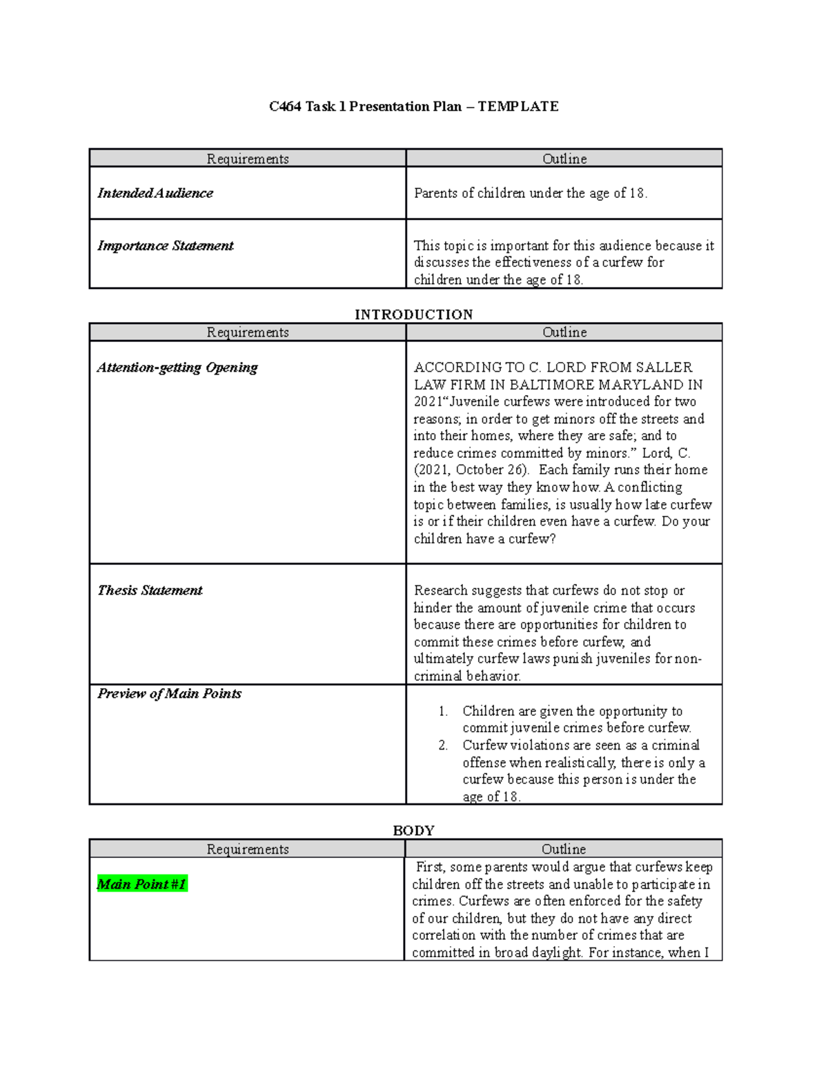 C464 Task 1 Breanna Dudley - C464 Task 1 Presentation Plan – TEMPLATE Requirements Outline ...