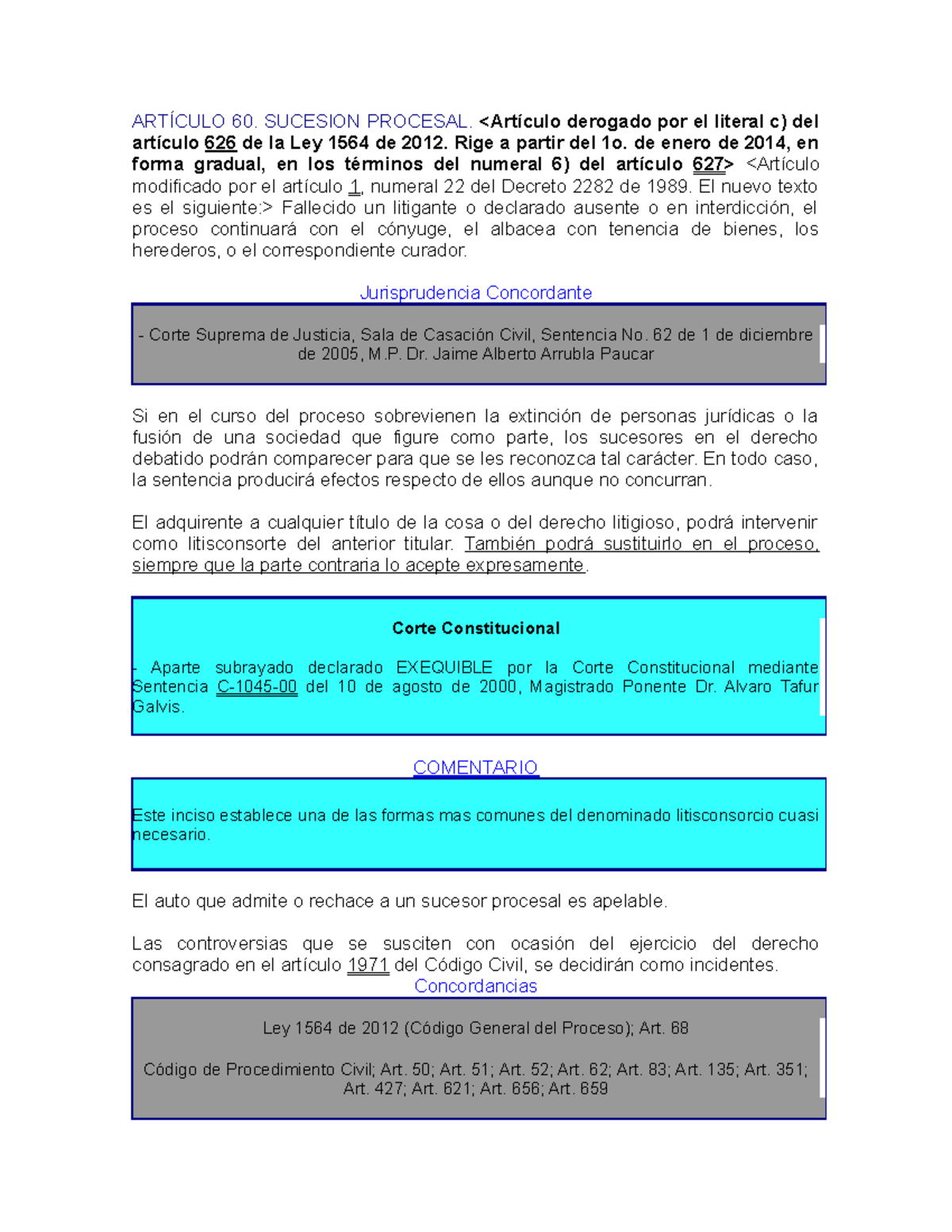 Artículo 60. Sucesion Procesal - ARTÍCULO 60. SUCESION PROCESAL.