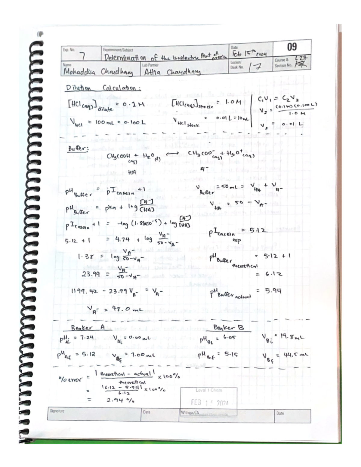 Exp 7 Casein Chem 1AA3 - Chem 1Aa3 - Studocu