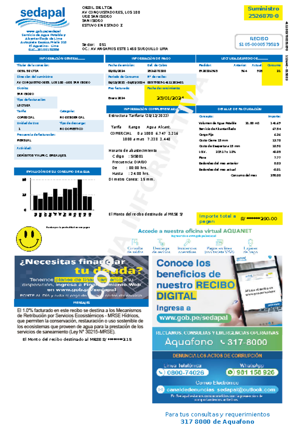 AGUA DI Enero 24 - Suministro 2526878- ORSIL SR LTDA AV CONQUISTADORES ...