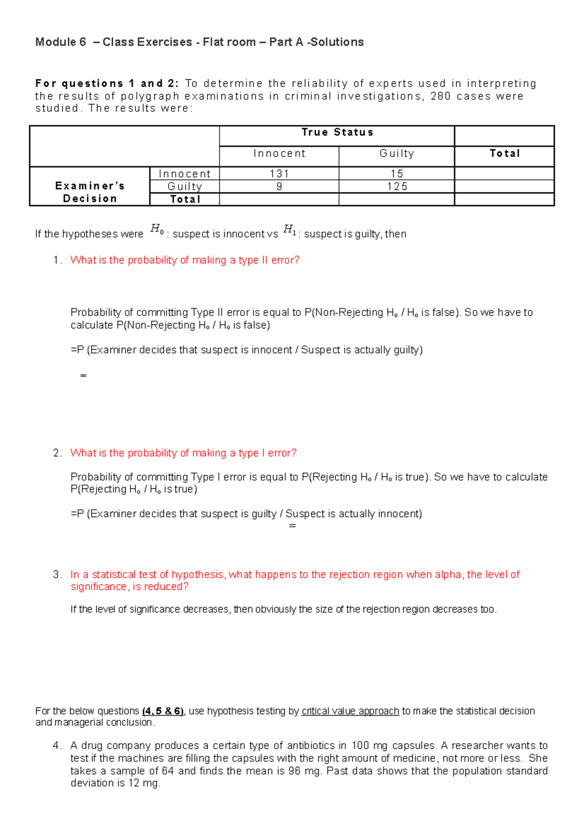 M6 - CC - Flat Part A - Solutions - Module 6 – Class Exercises - Flat room – Part A -Solutions ...