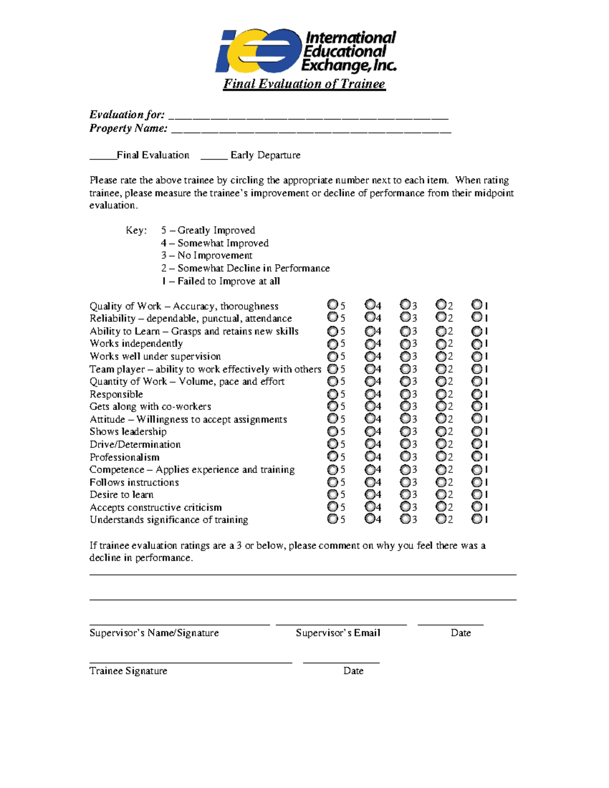 Final - Supervisor Evaluation of Trainee - Final Evaluation of Trainee ...