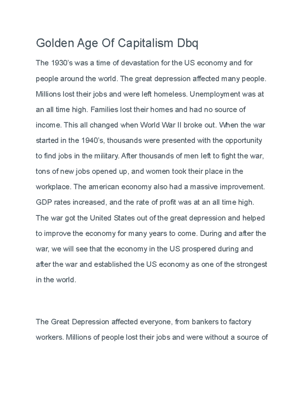 Golden Age Of Capitalism Dbq - The great depression affected many ...