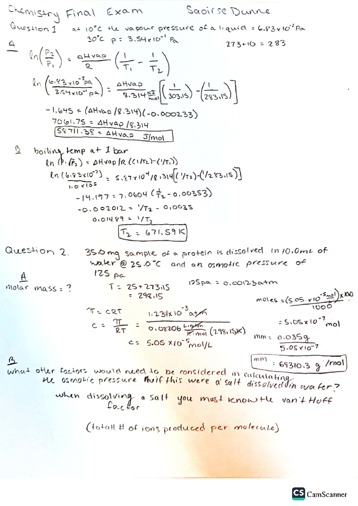 Chem 2 final exam answers - CHMI-1007EL - Studocu