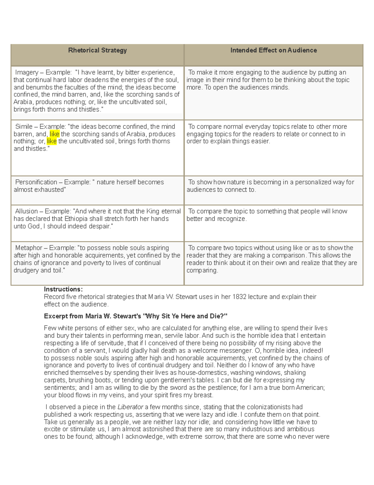 English-01 - rhetorical strats - Rhetorical Strategy Intended Effect on ...