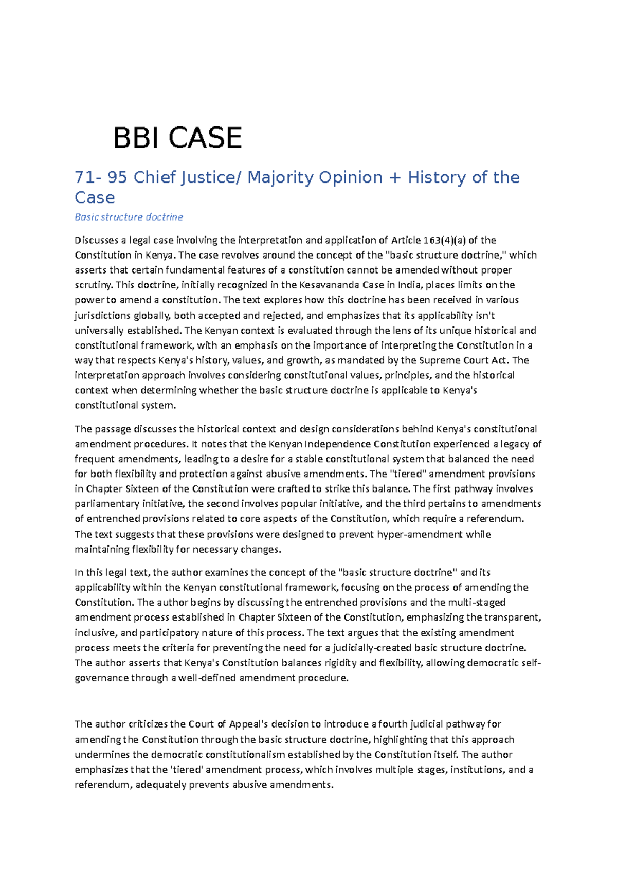 BBI case - Analysis of BBI Case - Law - Studocu