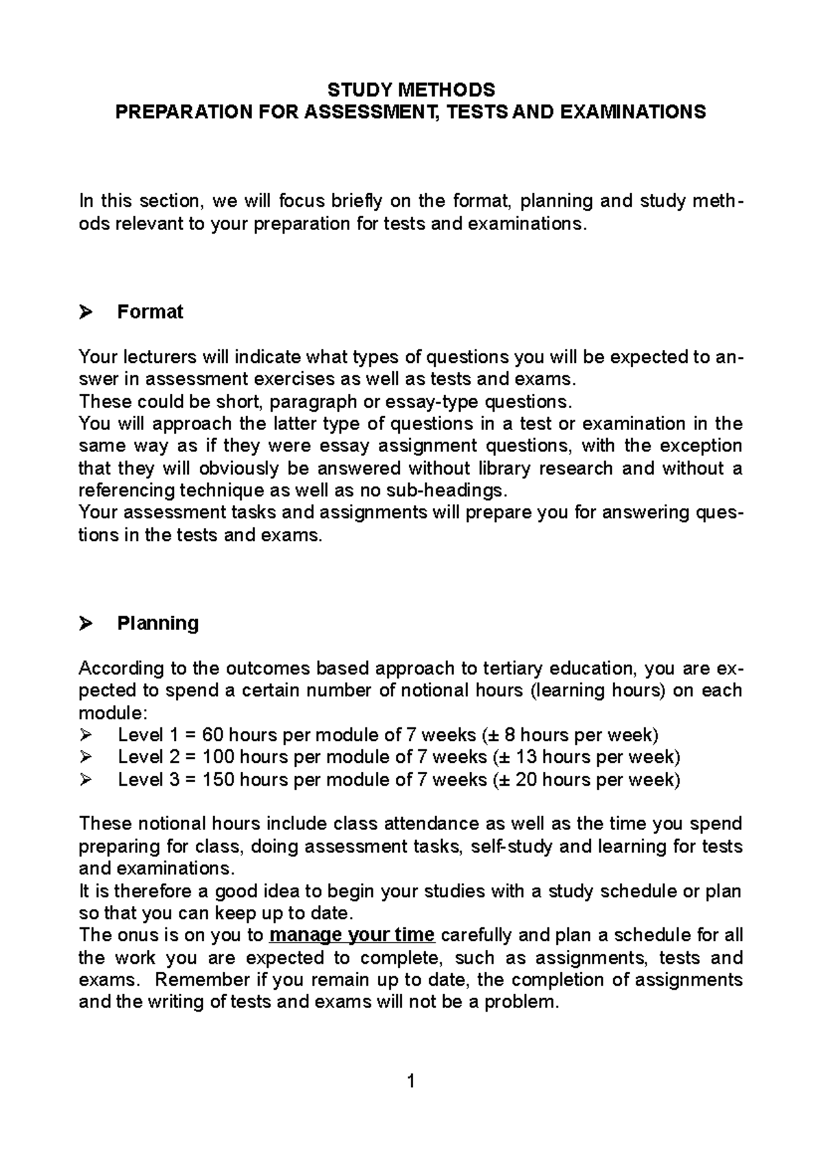 Study Methods - STUDY METHODS PREPARATION FOR ASSESSMENT, TESTS AND ...