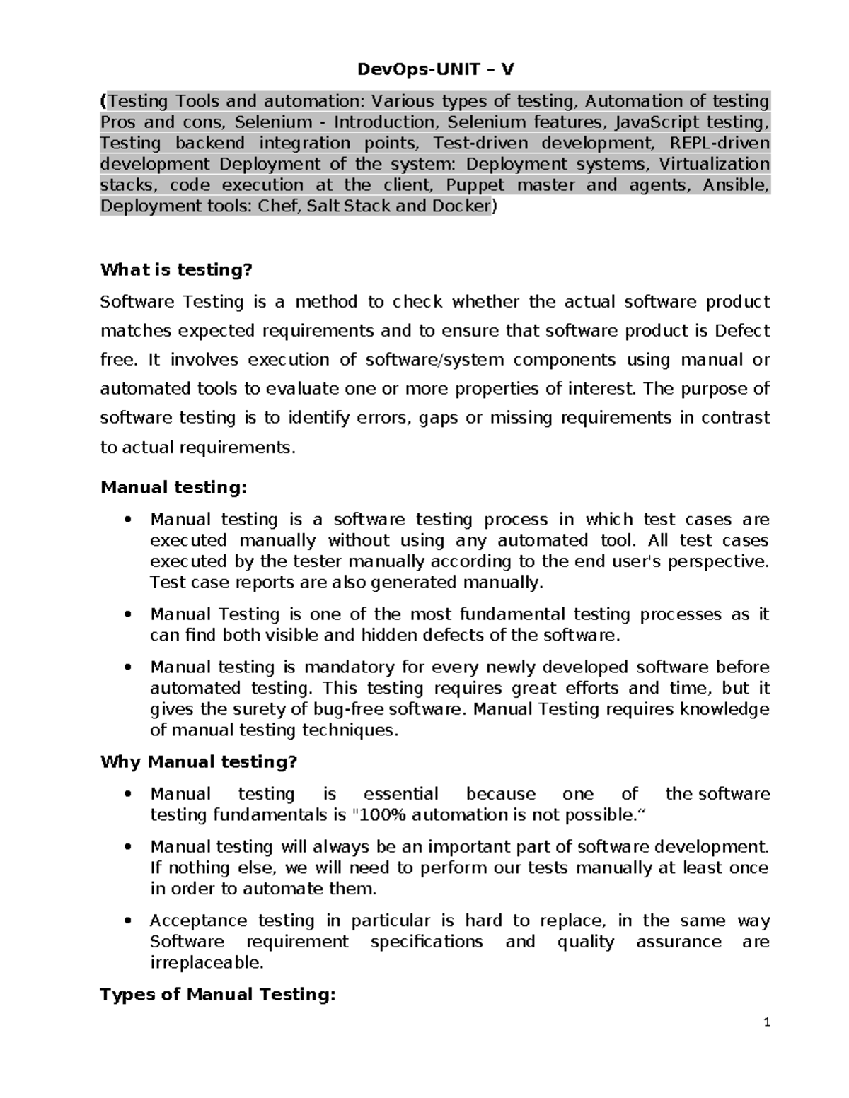 Dev Ops Unit V Dev Ops Unit V Devops Unit V Testing Tools And Automation Various Types 5786