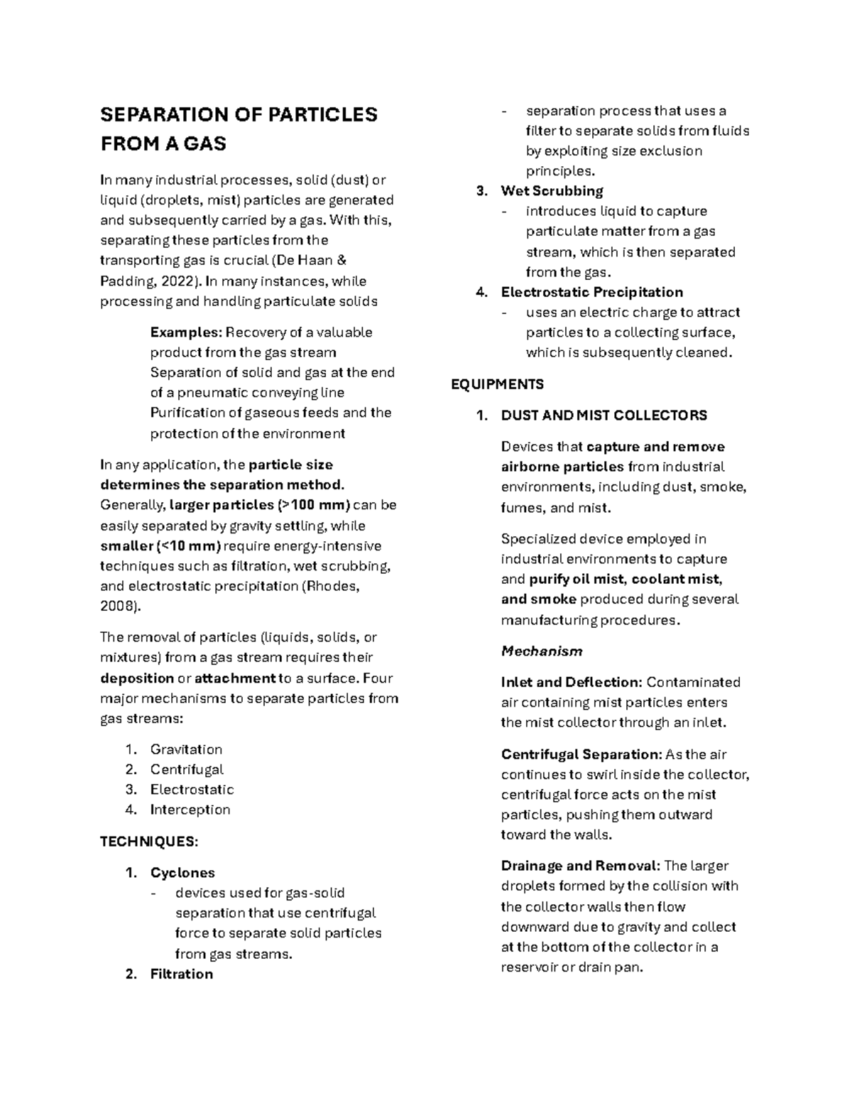 Partech Review - SEPARATION OF PARTICLES FROM A GAS In many industrial processes, solid (dust ...