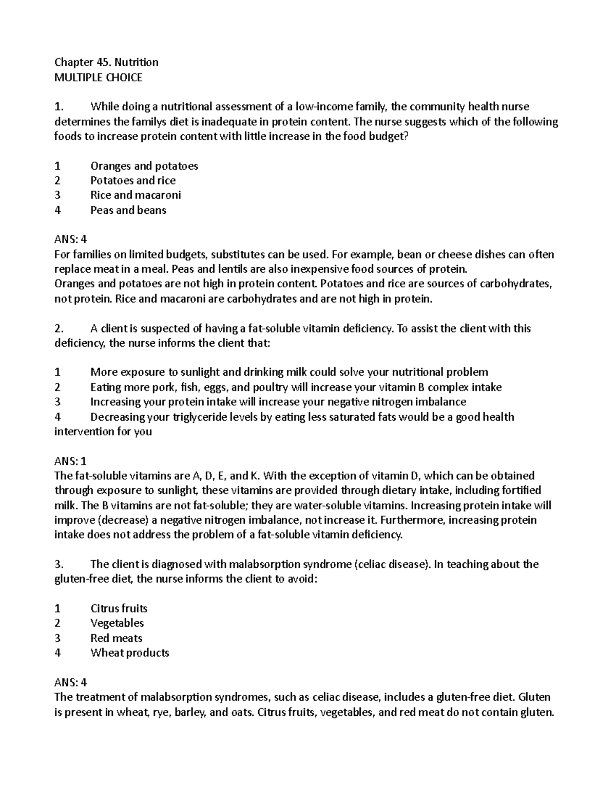 CH 45 TEST Q - Test banks practice - Chapter 45. Nutrition MULTIPLE ...