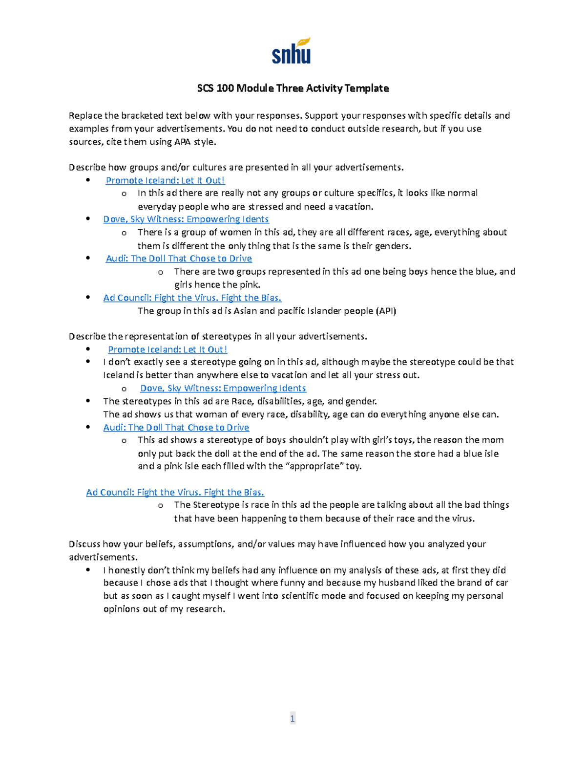 SCS 100 Module Three Activity Template - SCS 100 - SNHU - Studocu