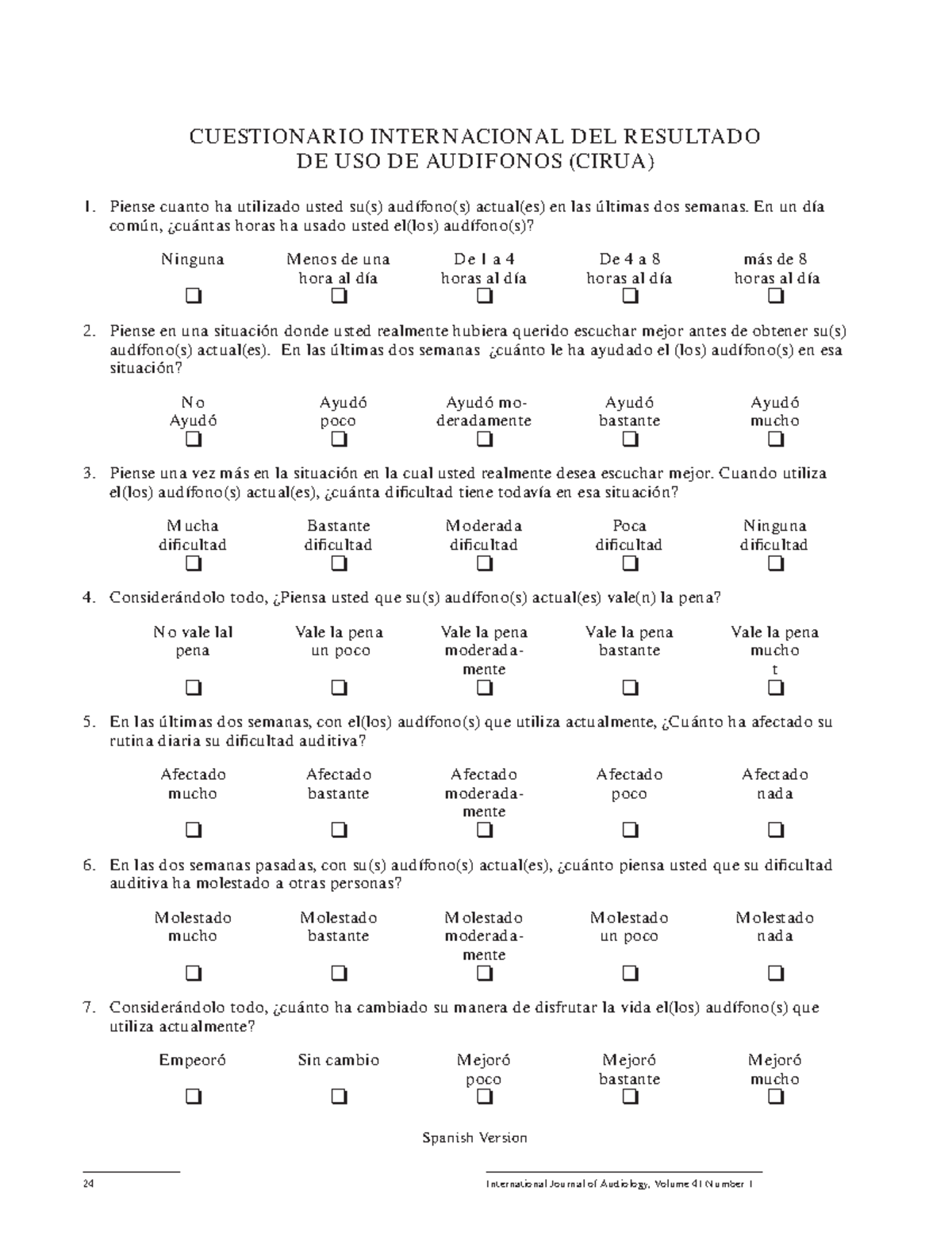 10. IOI HA Cuestionario Internacional DE Audifonos - CU ESTION AR IO IN ...