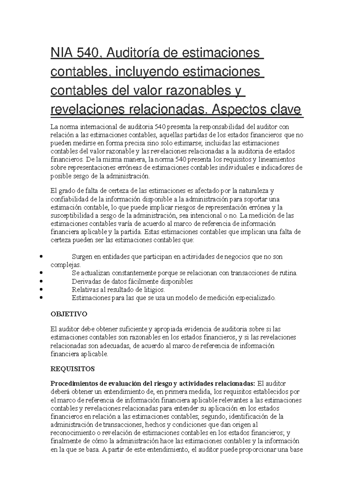 410579861 NIA 540 Interpretacion - NIA 540, Auditoría de estimaci ones ...