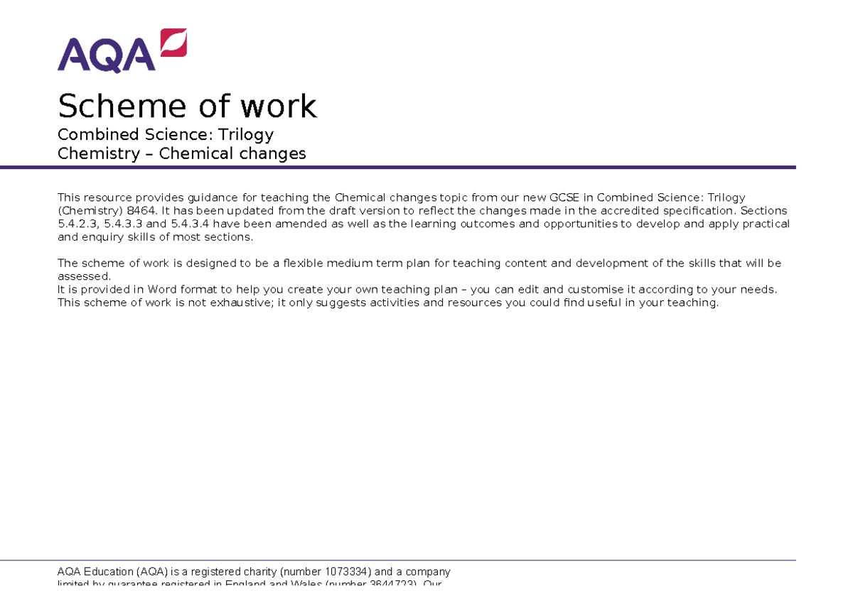 AQA 8464 SOW CCHG - sd sdd fs - Scheme of work Combined Science ...