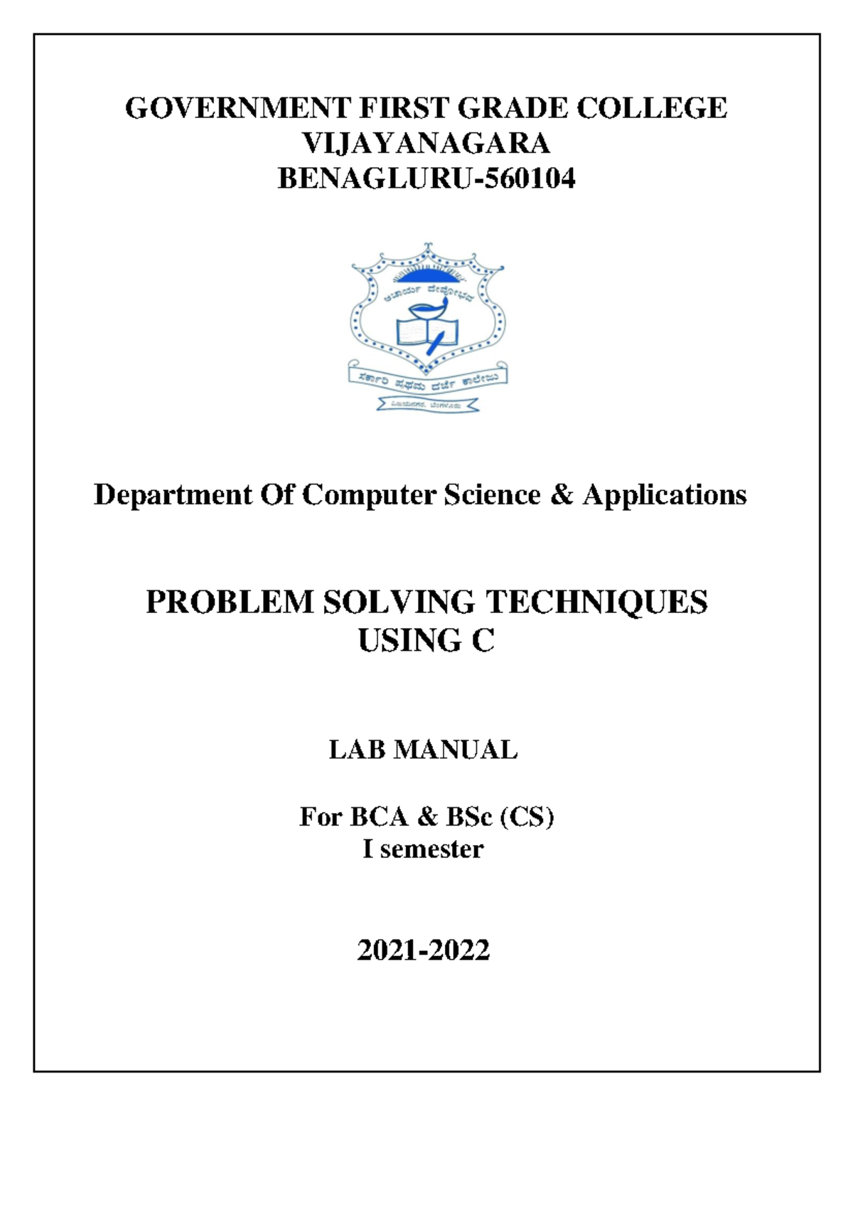 PST LAB Manual 2022 - GOVERNMENT FIRST GRADE COLLEGE VIJAYANAGARA ...