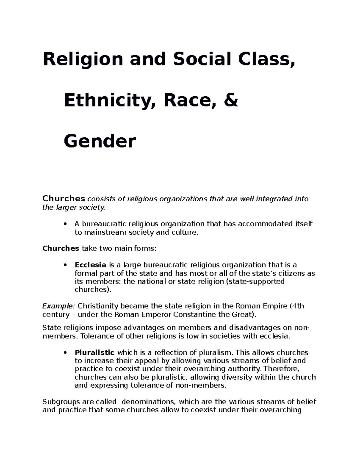 Religion and Social Class - Religion and Social Class, Ethnicity, Race ...