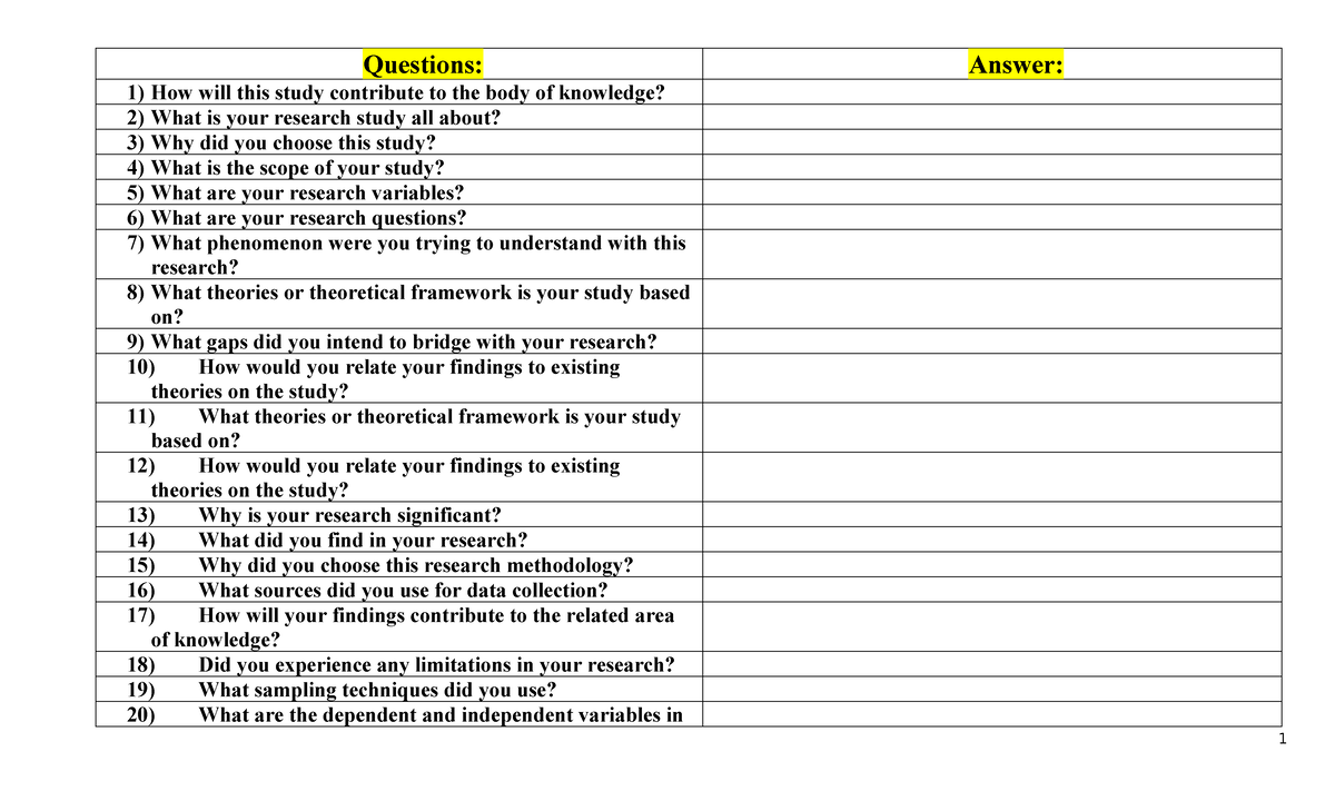 Other ORAL Defense Question - 1) How will this study contribute to the ...