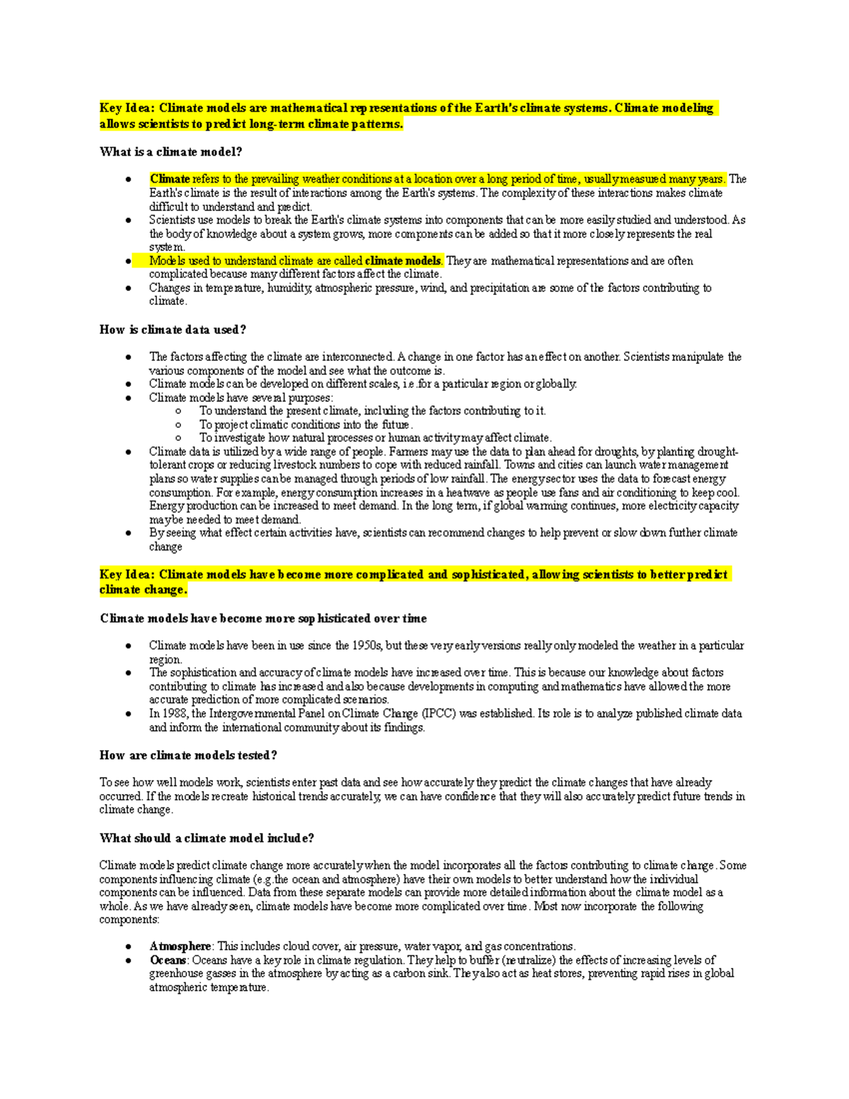 Global Climate Change - Key Idea: Climate models are mathematical ...