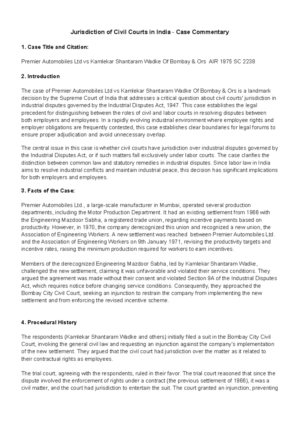 CPC Case Commentary Assign. - Jurisdiction of Civil Courts in India ...