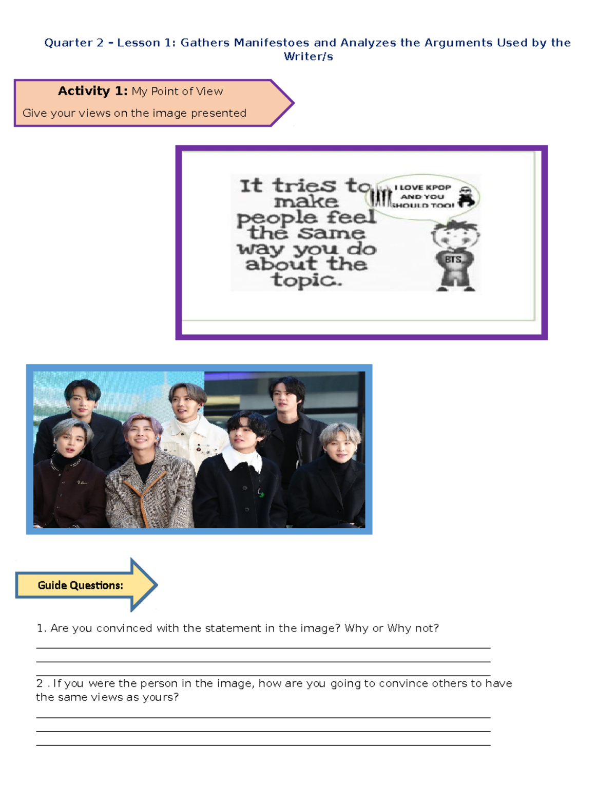 EAPP Lesson 1 Activity Sheet #1 - Quarter 2 – Lesson 1: Gathers Manifestoes and Analyzes the ...