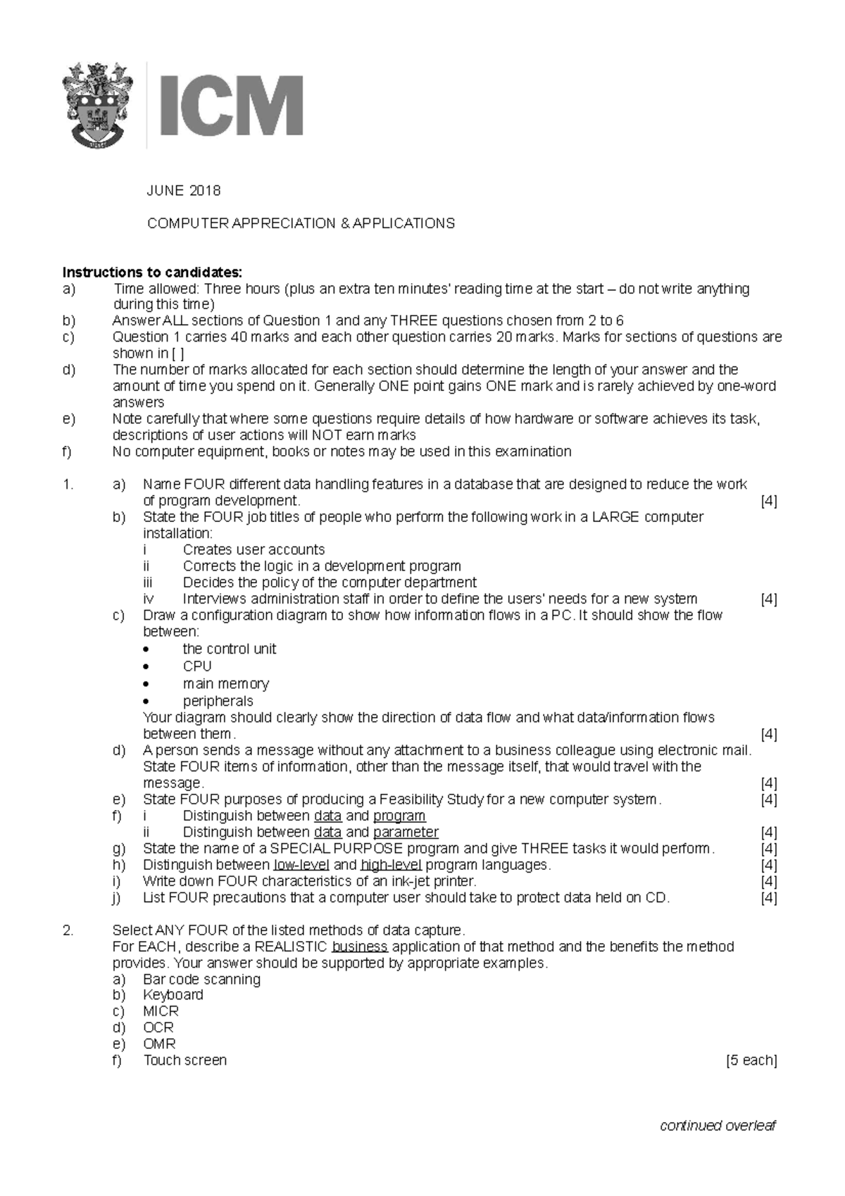 June 2018 2 - kjjlkjkl - JUNE 2018 COMPUTER APPRECIATION & APPLICATIONS ...