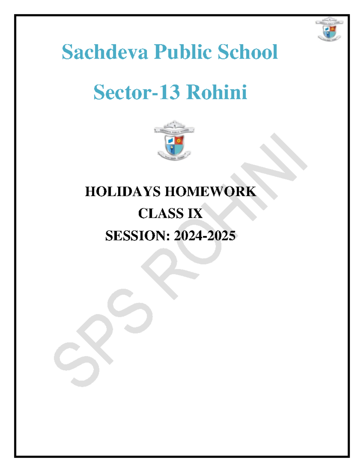 Class 9-HHW(2024-25) - Sachdeva Public School Sector- 13 Rohini ...