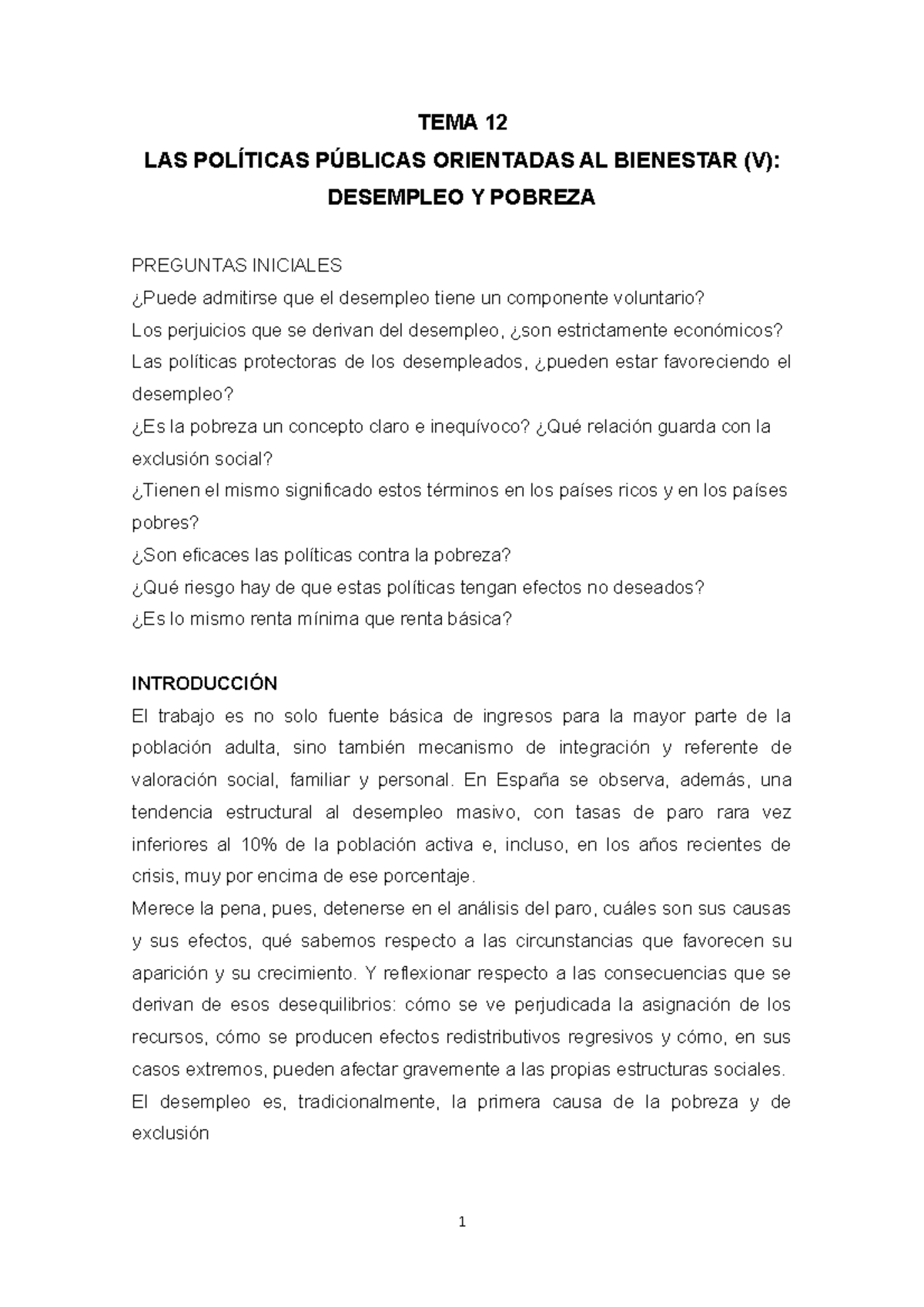 Tema 12 Las Políticas Públicas Orientadas Al Bienestar V Desempleo Y