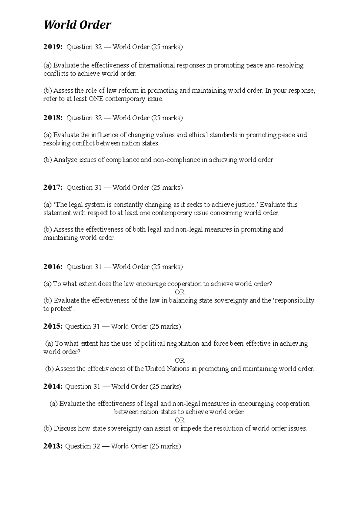 yr 12 legal World Order - World Order 2019: Question 32 — World Order ...