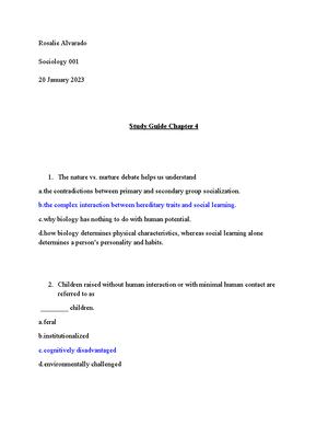 Study Guide Chapter 4 - notes - Rosalie Alvarado Sociology 001 20 ...