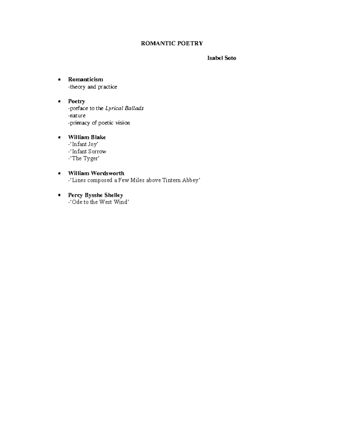 UNIT 5 Romantic Poetry Reading Guide - ROMANTIC POETRY Isabel Soto ...