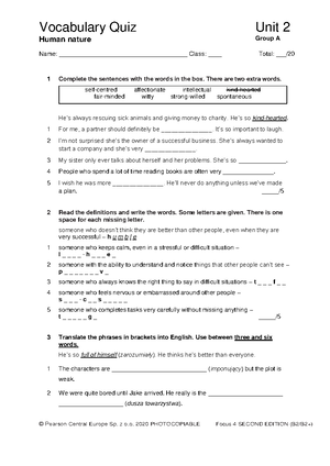 Focus 4 2E Test Unit2 Answers - Test – Answer Key Unit 2 © Pearson ...