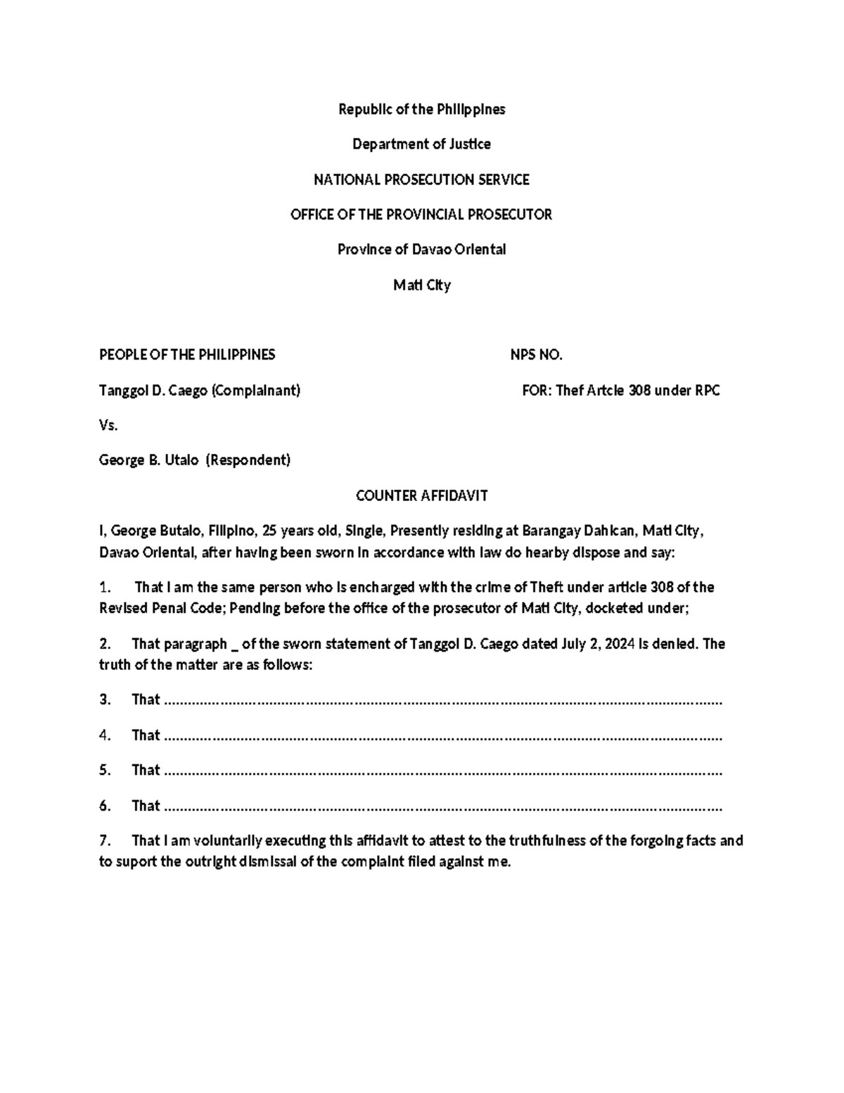 Counter-Affidavit (1) - Republic of the Philippines Department of ...