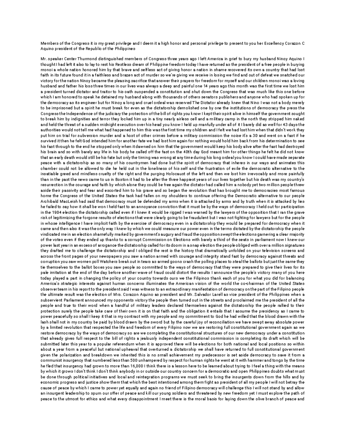 Corys-Speech - Speech - Members of the Congress it is my great ...