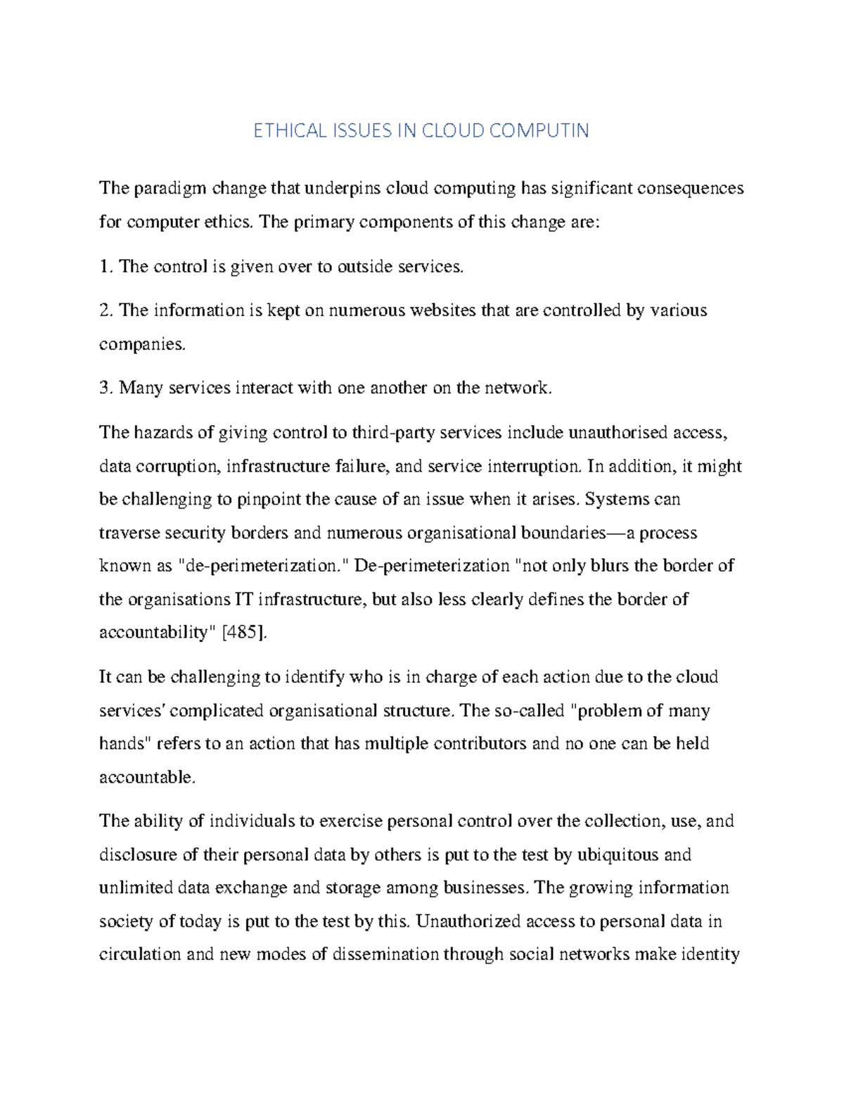 Ethical Issues IN Cloud Computin - ETHICAL ISSUES IN CLOUD COMPUTIN The ...