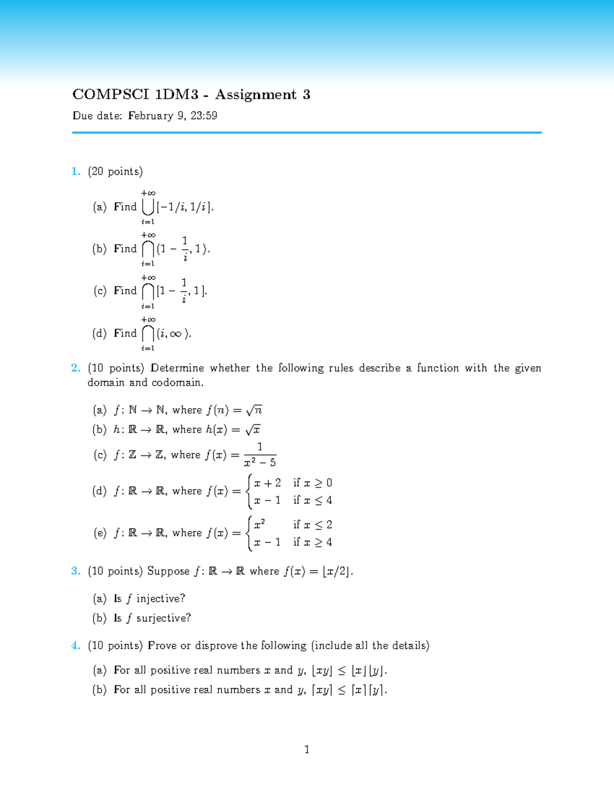 1DM3 HW3 - Assignment 3 - COMPSCI 1DM3 - Assignment 3 Due date: February 9, 23: (20 points) (a ...