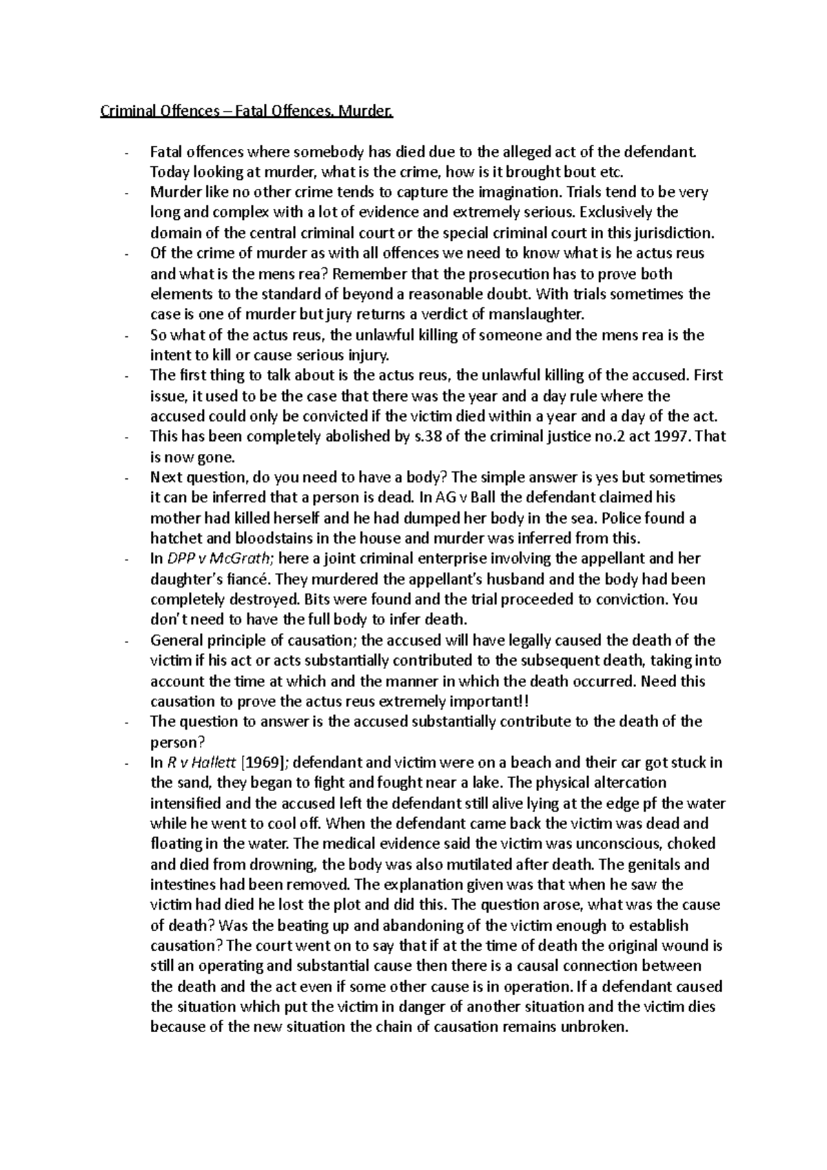 Criminal Offences – Fatal Offences murder - Criminal Offences – Fatal ...