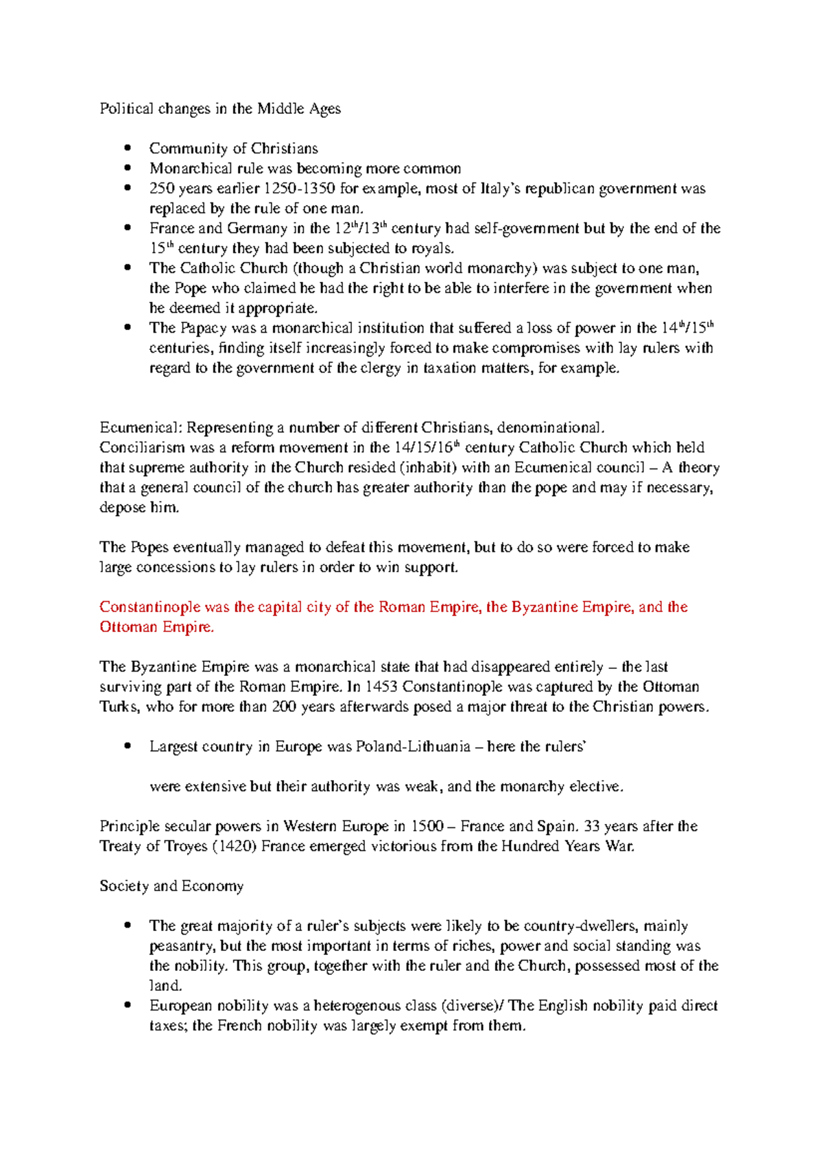 European world module - Political changes in the Middle Ages Community ...