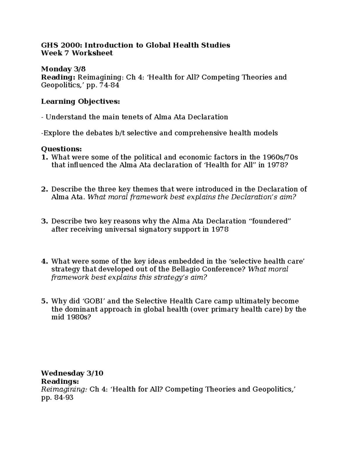 GHS 2000 Week7 Worksheet - GHS 2000: Introduction to Global Health ...